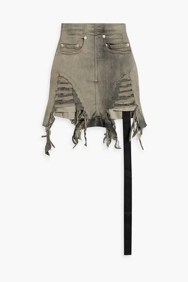 Rick Owens Distressed Denim Shorts - Gray
