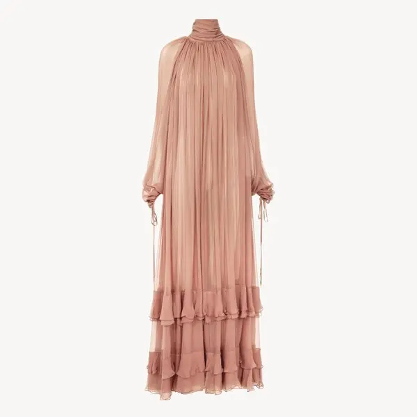 Chloé Gathered Long Dress In Silk Mousseline