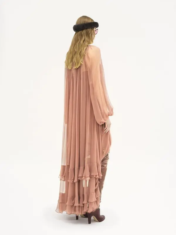 Chloé Gathered Long Dress In Silk Mousseline