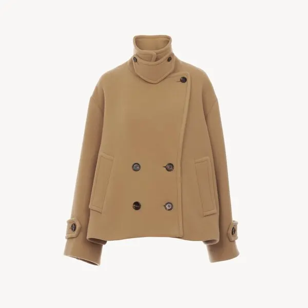 Chloé Oversized Short Coat In Wool - Brown