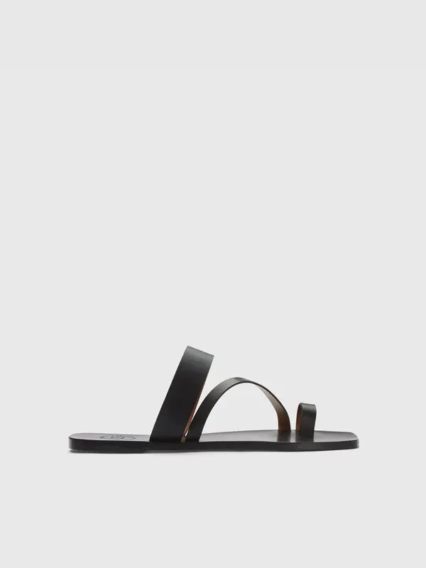 ATP ATELIER Saletto Leather Flat Sandals - Black