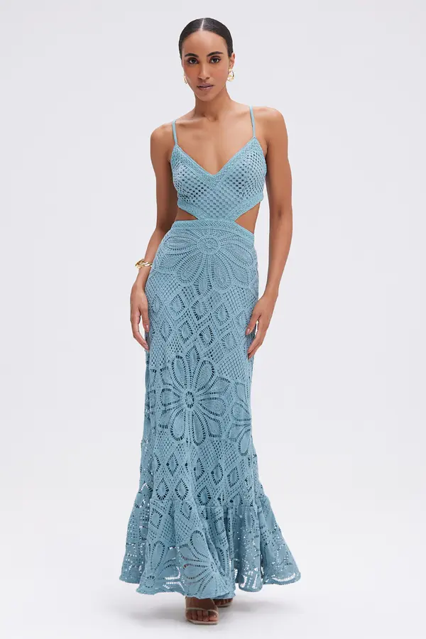Patbo Crochet Midi Dress - Blue | Editorialist