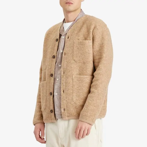 Universal Works Wool Fleece Cardigan - Stone