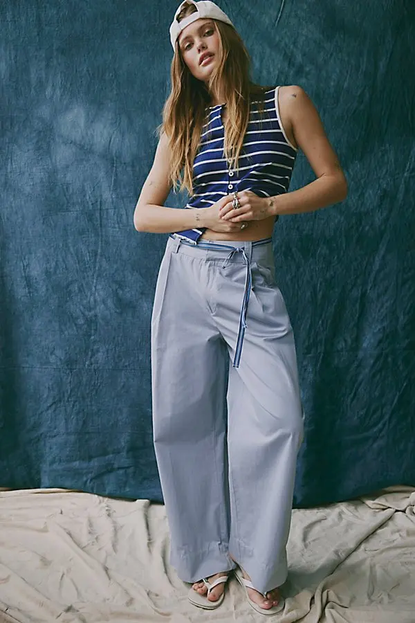 Free People Wide-leg Trousers With Buckle Detail - Celestial Blue