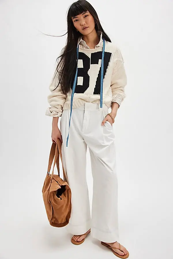 Free People Buckle Back Trousers - Snow White