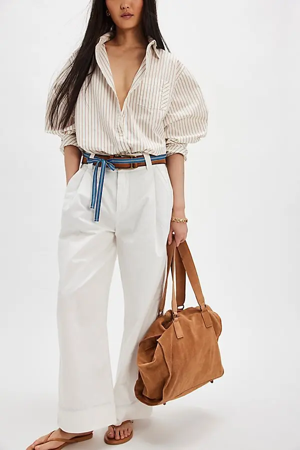 Free People Buckle Back Trousers - Snow White