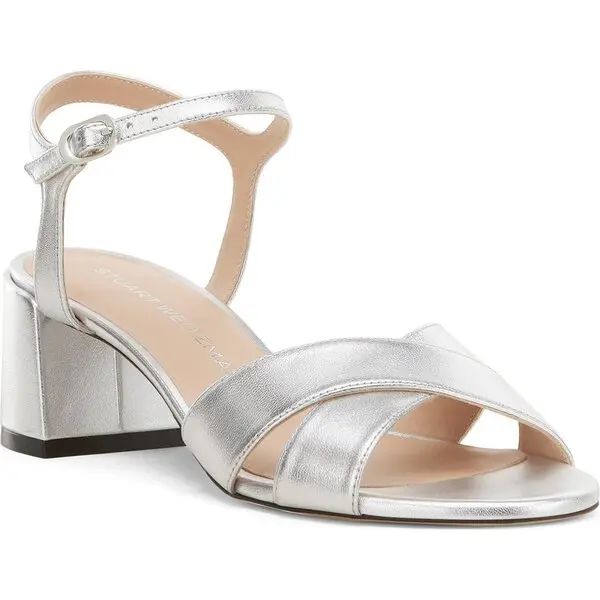 STUART WEITZMAN Dayna Ankle Strap Sandal - Silver/silver