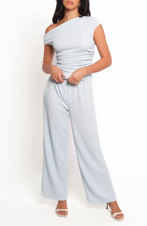 PETAL & PUP Peppai Textured One-shoulder Top & Wide Leg Pants Set - Light Blue