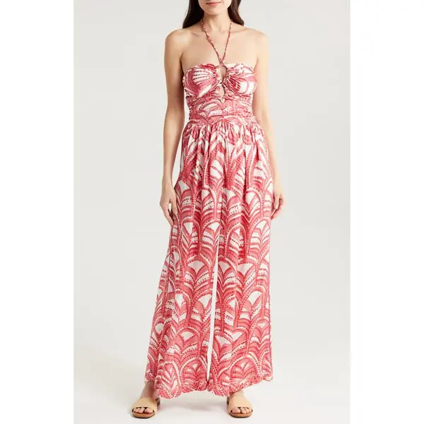 Poupette St Barth Claudia Wide Leg Halter Jumpsuit - Pink Himba