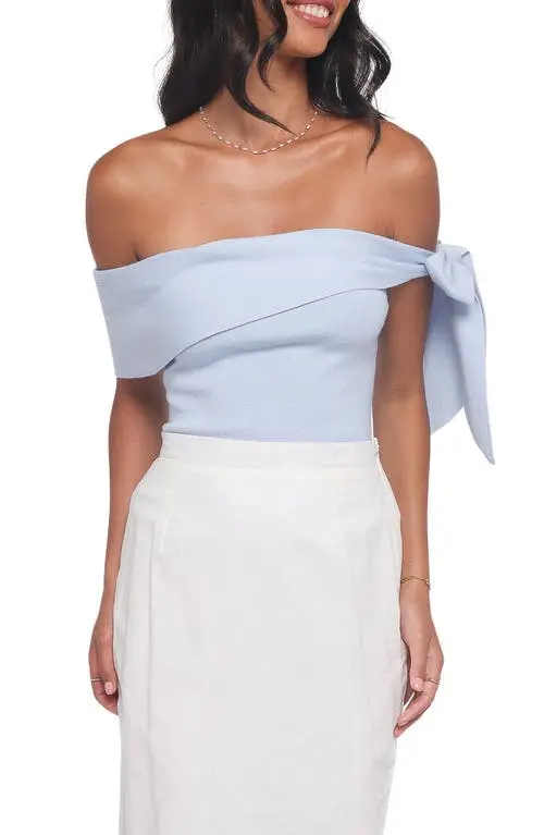 PETAL & PUP Charama Bow Detail Off-the-shoulder Knit Top - Blue
