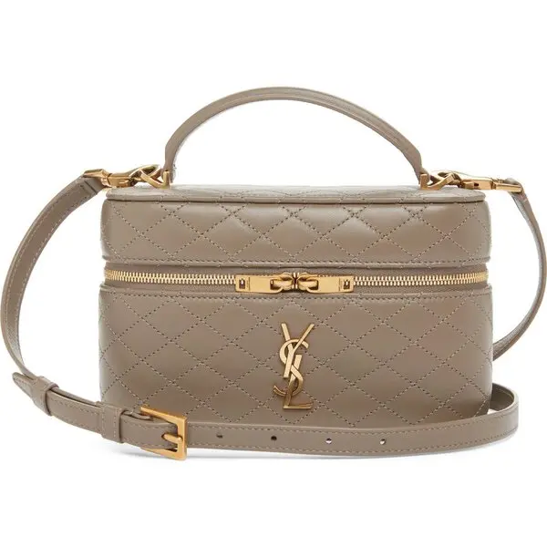 Saint Laurent Mini Gaby Quilted Leather Vanity Case - Light Taupe