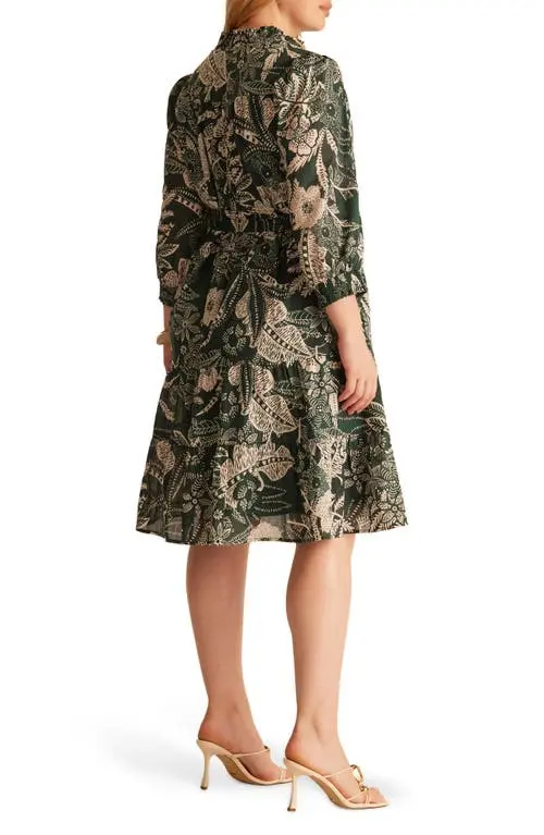 ESTELLE Sea Lily Tiered Cotton Dress - Teal/cream