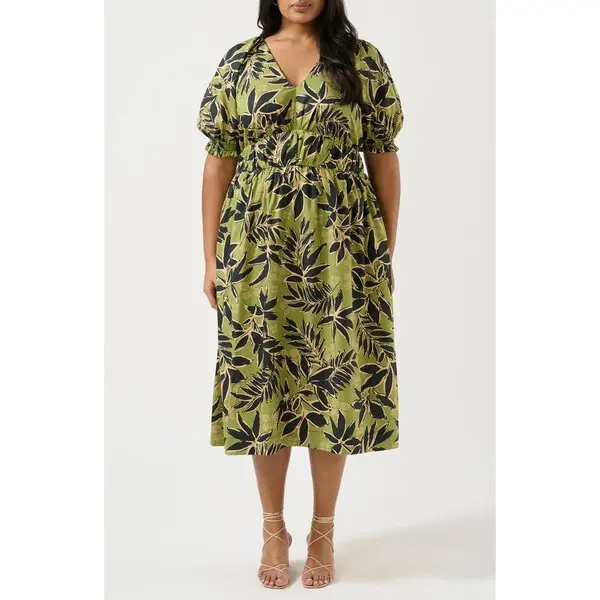ESTELLE Wildleaf Print Midi Dress - Green Print