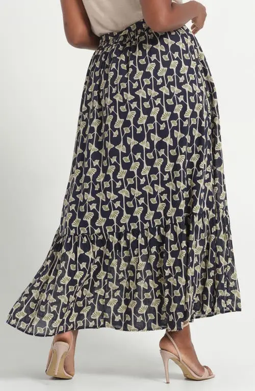 ESTELLE Sea Lily Belted Tiered Cotton Maxi Skirt