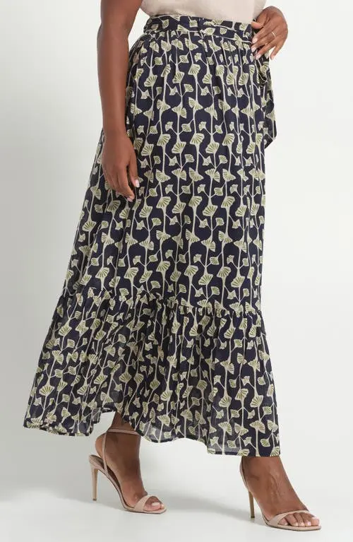 ESTELLE Sea Lily Belted Tiered Cotton Maxi Skirt