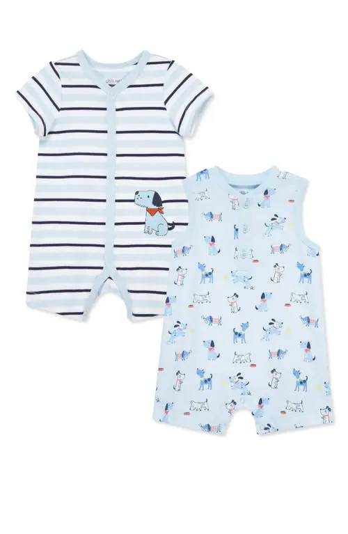 LITTLE ME Puppies Assorted 2-pack Cotton Rompers - Blue