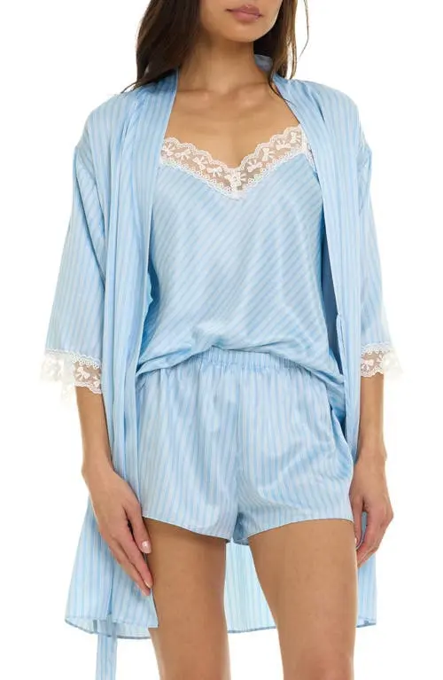 Flora Nikrooz Sabrina Bow Print Satin Short Pajamas & Robe Set - Soft Blue