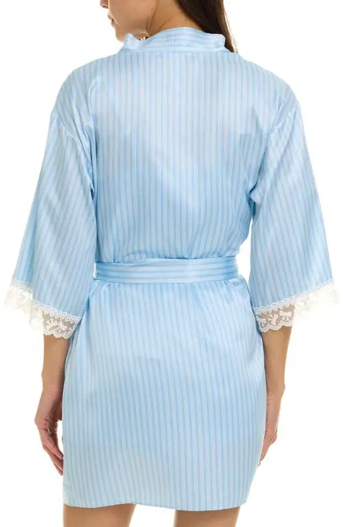 Flora Nikrooz Sabrina Bow Print Satin Short Pajamas & Robe Set - Soft Blue