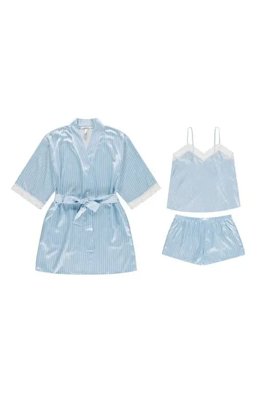 Flora Nikrooz Sabrina Bow Print Satin Short Pajamas & Robe Set - Soft Blue