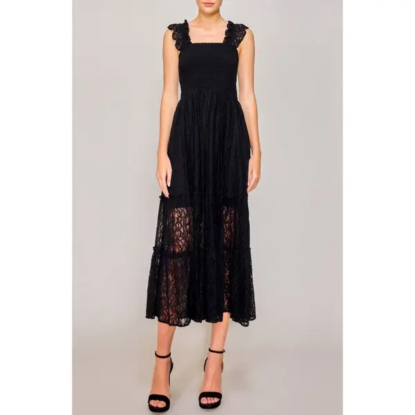 Melloday Lace Smocked Maxi Dress In Black - 55% Off | Editorialist