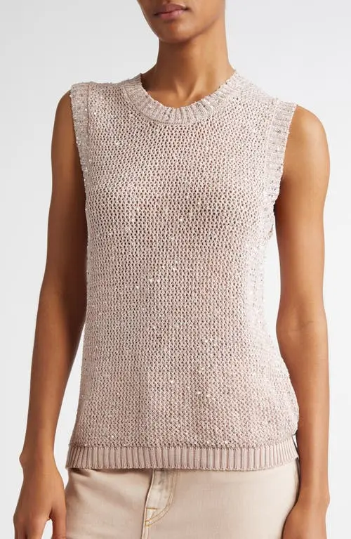 GOLDEN GOOSE Sequin Mesh Knit Tank - Shadow Gray