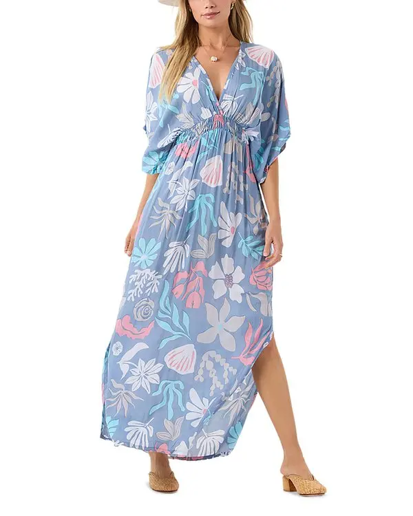 Tiare Hawaii Levine Maxi Dress - Shellscapes Dusty Blue