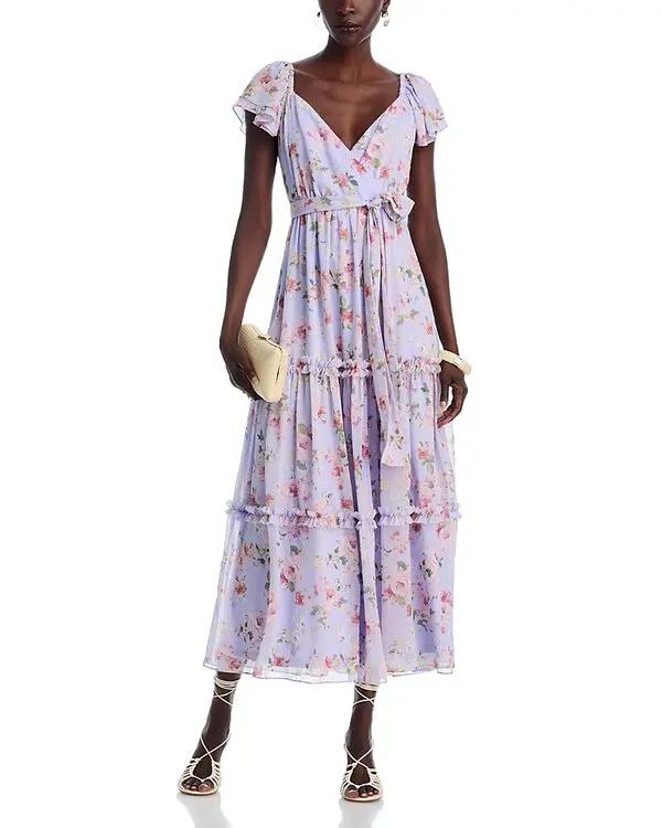 Aqua Floral Flutter Sleeve Maxi Dress Exclusive