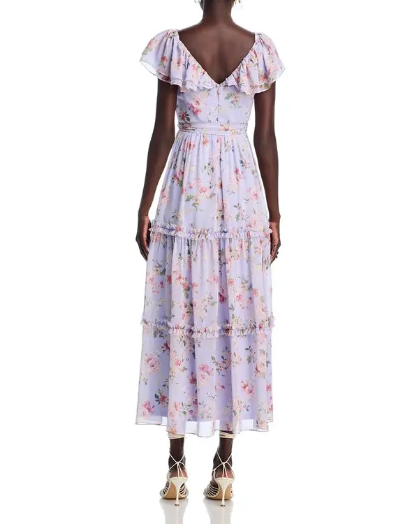 Aqua Floral Flutter Sleeve Maxi Dress Exclusive
