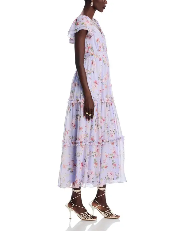 Aqua Floral Flutter Sleeve Maxi Dress Exclusive
