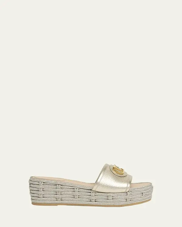 Valentino Garavani Vlogo Metallic Platform Espadrilles - Platino