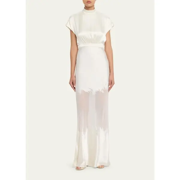 Saloni Fabienne Floral Silk Long Dress - Tusk Brush