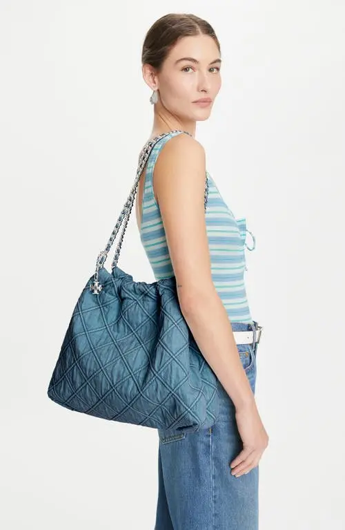 Tory Burch Fleming Soft Quilted Hobo Bag - Denim