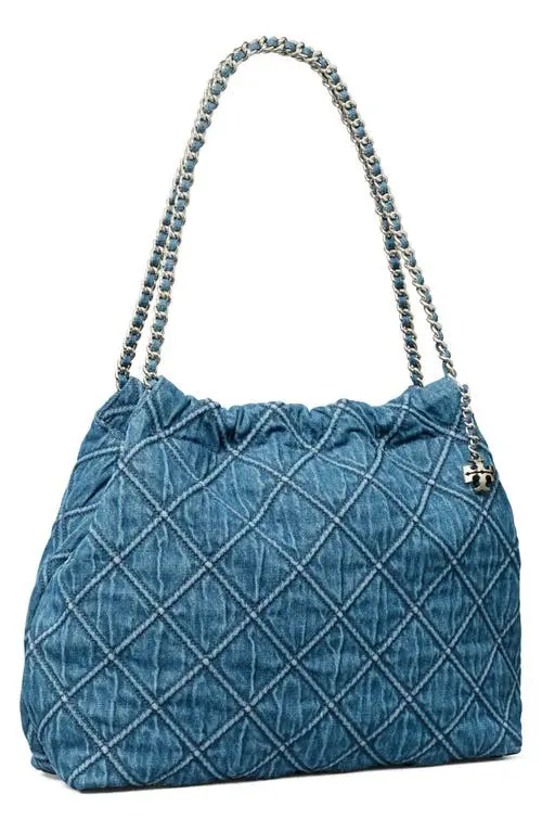 Tory Burch Fleming Soft Quilted Hobo Bag - Denim