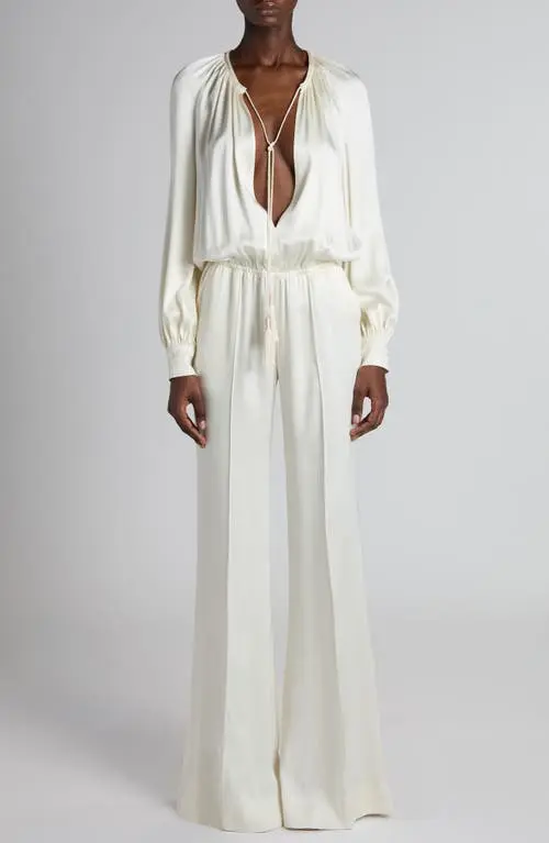 TOM FORD Tie Neck Long Sleeve Jumpsuit - Crema White