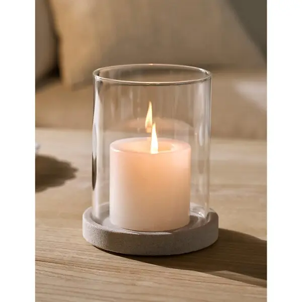 THE WHITE COMPANY Hurricane Medium Sandstone And Glass Candle Holder 16cm - Clear