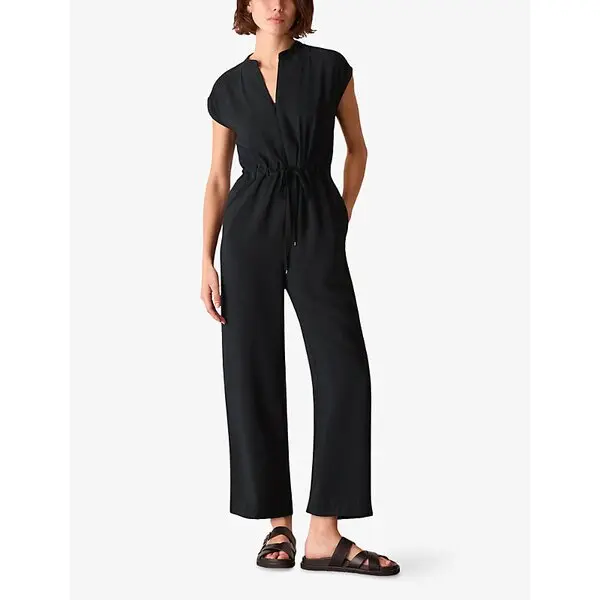 Whistles V-neck Short-sleeve Woven Jumpsuit - Black
