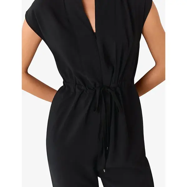 Whistles V-neck Short-sleeve Woven Jumpsuit - Black