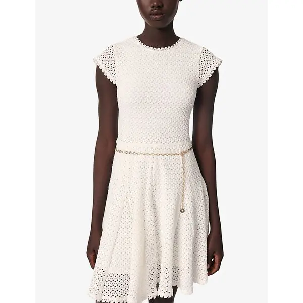 Maje Chain-Belt Crochet Knitted Mini Dress - Blanc | Editorialist