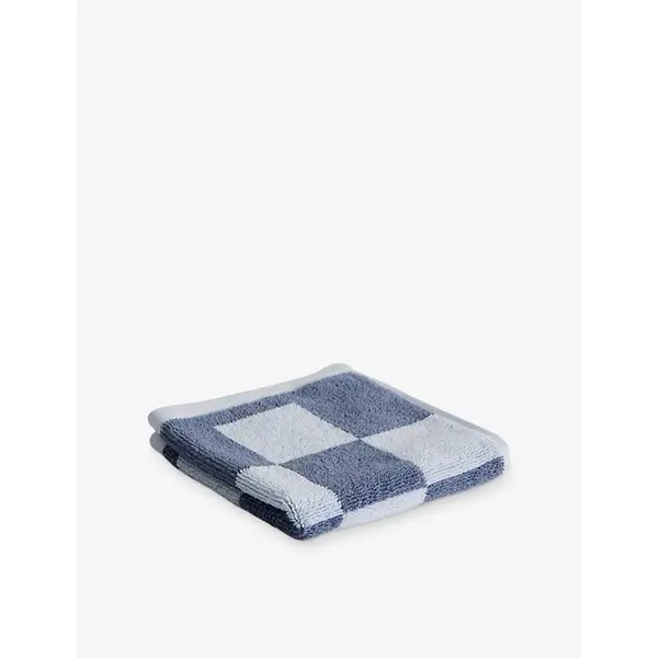 HAY Check-pattern Cotton Wash Cloth - Steel Blue