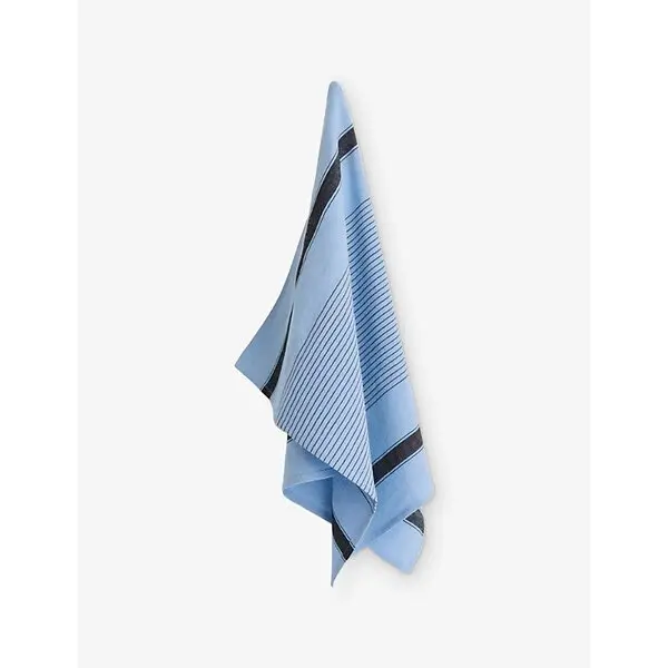 HAY Linear Striped Cotton And Linen Tea Towel - Sky Blue