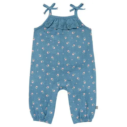 MODERN MOMENTS™ BY GERBER Sleeveless Ruffle Romper - Teal Aster Flower