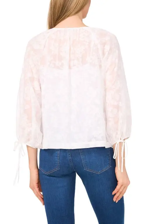 CECE DUPRAZ Floral Tie Neck Top - Ultra White