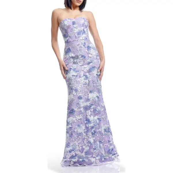 Dress The Population Sheridan Sequin Strapless Mermaid Gown - Lilac Multi