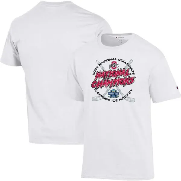 Champion Ohio State Buckeyes 2024 Ncaa Ice Hockey National S Locker Room T-shirt - White