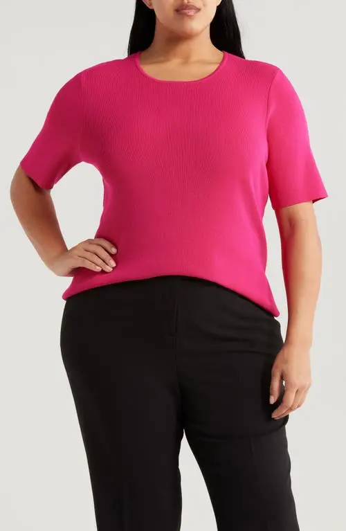 TAHARI ASL Short Sleeve Sweater - Raspberry