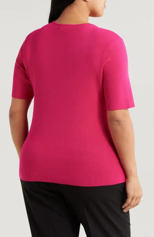 TAHARI ASL Short Sleeve Sweater - Raspberry