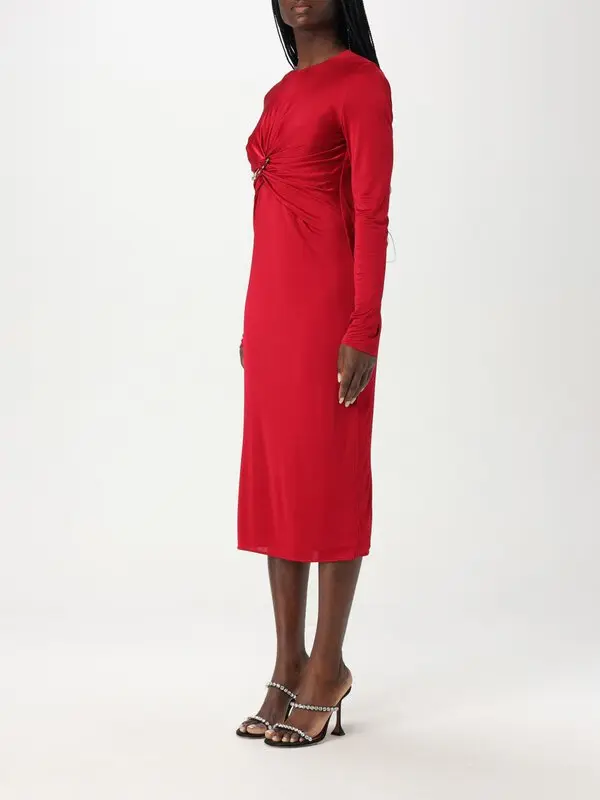 Versace Draped Embellished Midi Dress - Red