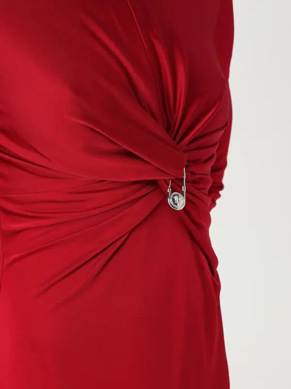 Versace Draped Embellished Midi Dress - Red