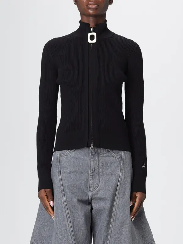 JW Anderson Ribbed Zip Up Sweater - Black
