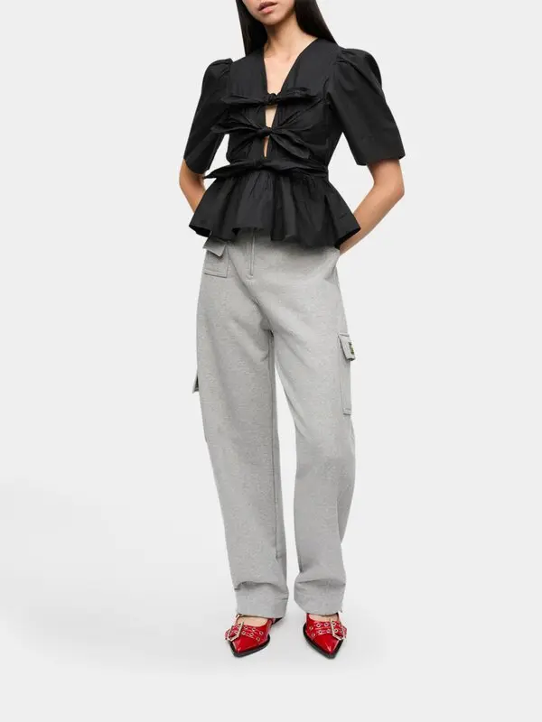 GANNI Bow Detail Peplum Top - Black